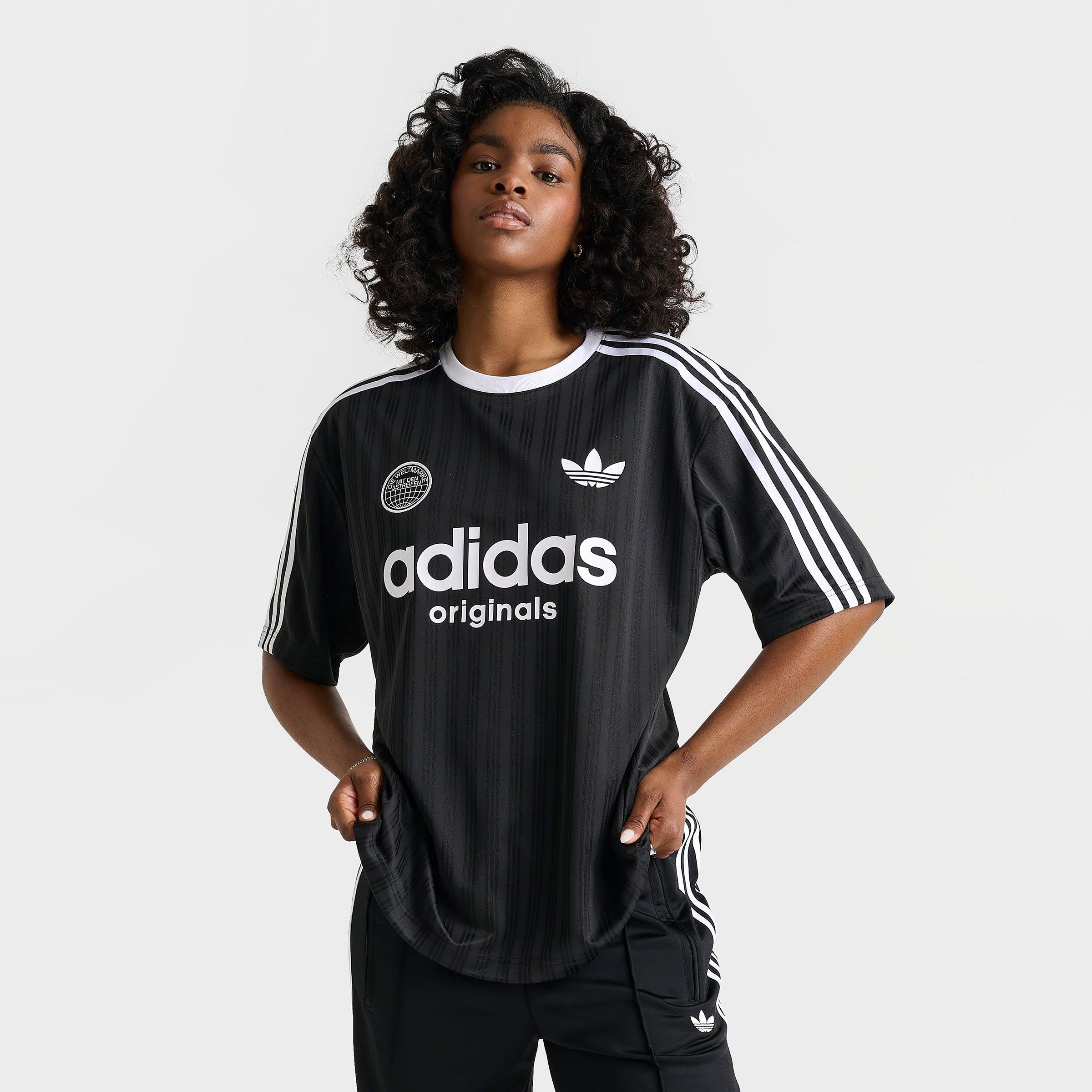 Women's adidas Originals 3 Stripes Oversized Soccer Jersey T-Shirt | JD ...