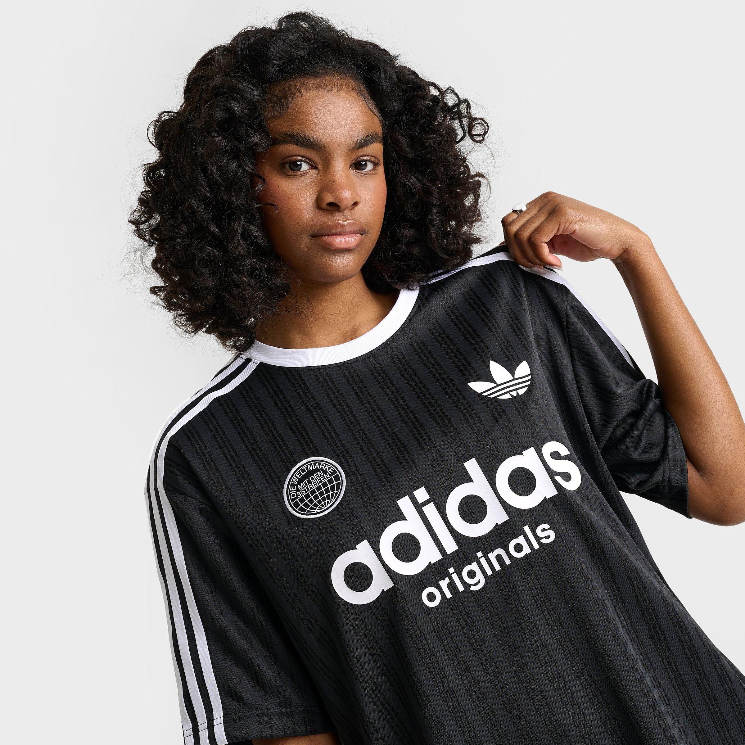 Women's adidas Originals 3 Stripes Oversized Soccer Jersey T-Shirt | JD ...