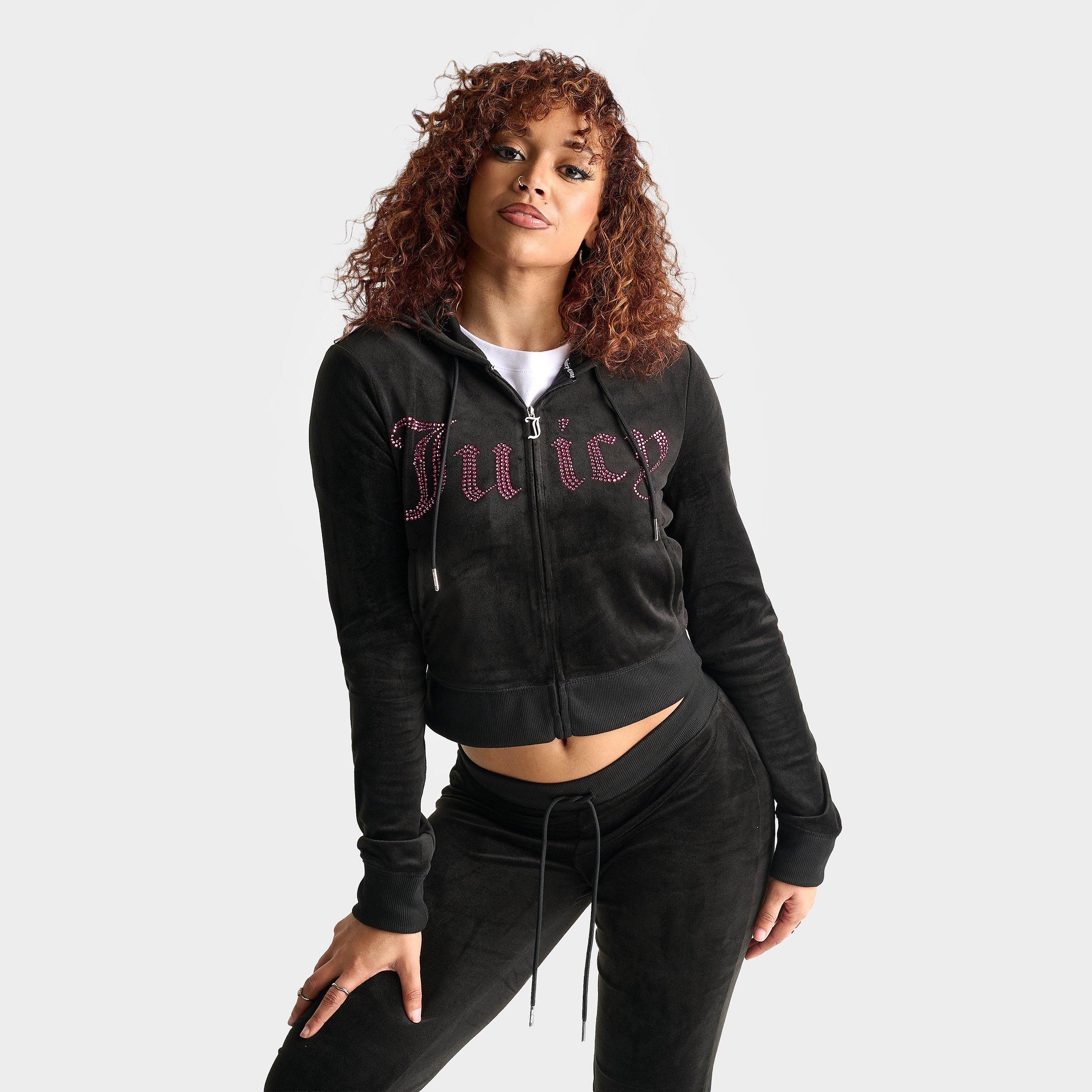 Click here for Juicy Couture Womens Bling Front Hoodie in Black/P... prices