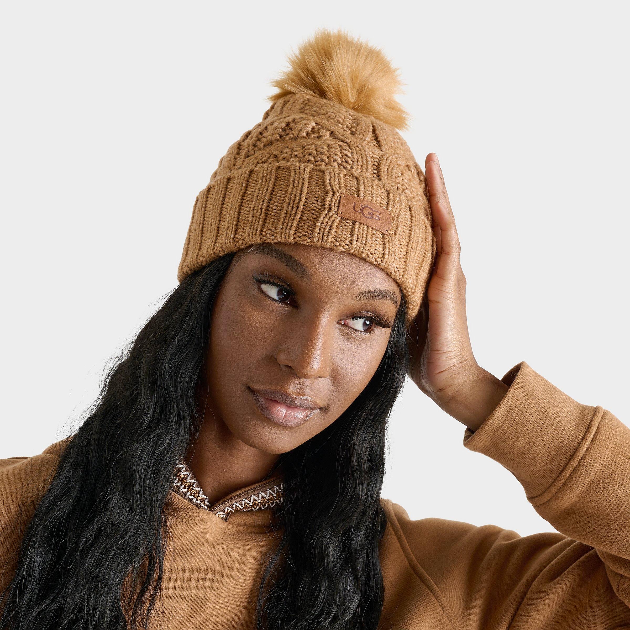 Click here for UGG Womens Cable Pom Beanie Hat in Chestnut prices