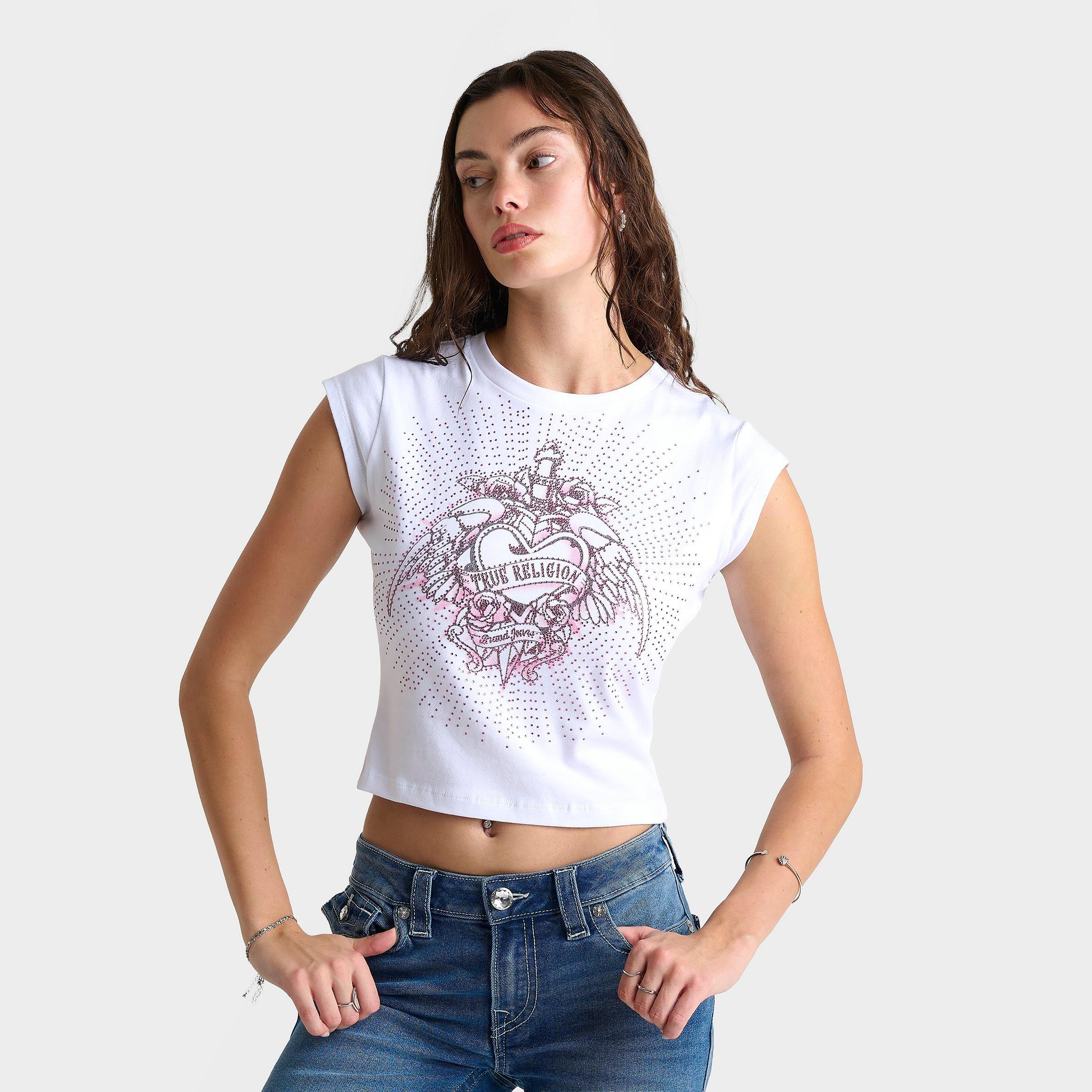 Click here for True Religion Womens Crystal Winged Heart Baby T-S... prices
