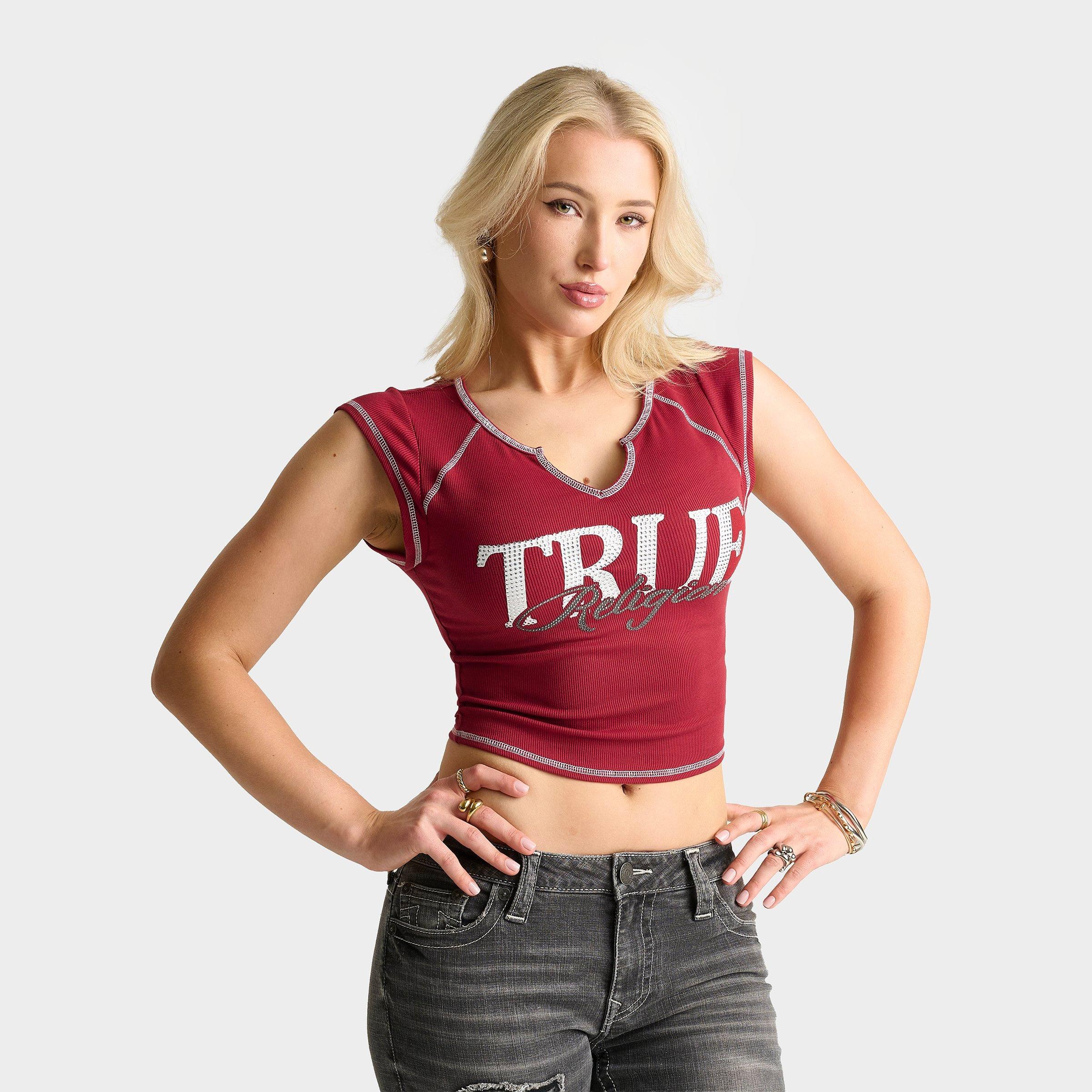 Click here for True Religion Womens Crystal Ribbed Notched Baby T... prices