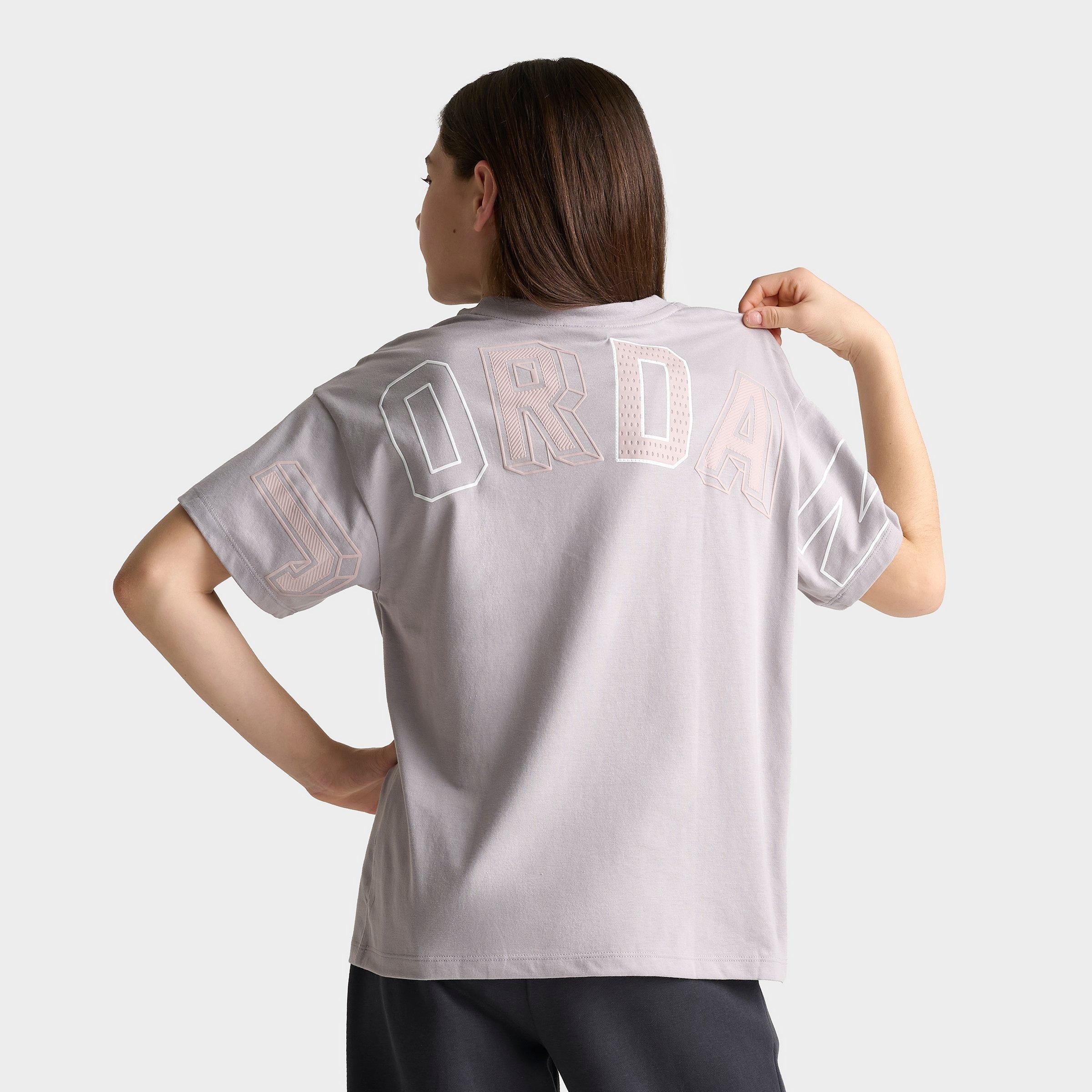 Click here for Jordan Girls Big Kids Letterman T-Shirt in Atmosph... prices