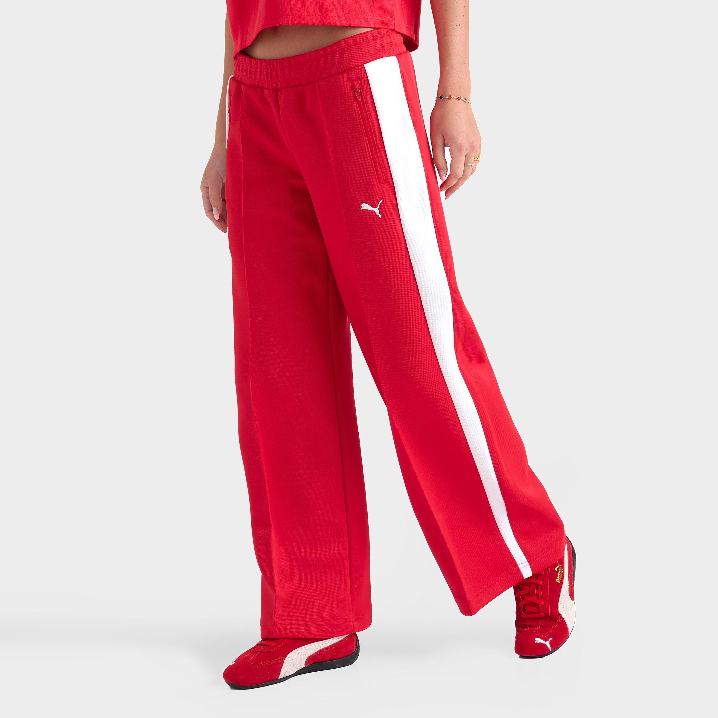 Click here for PUMA Womens T7 Low-Rise Track Pants in Puma Red/Wh... prices