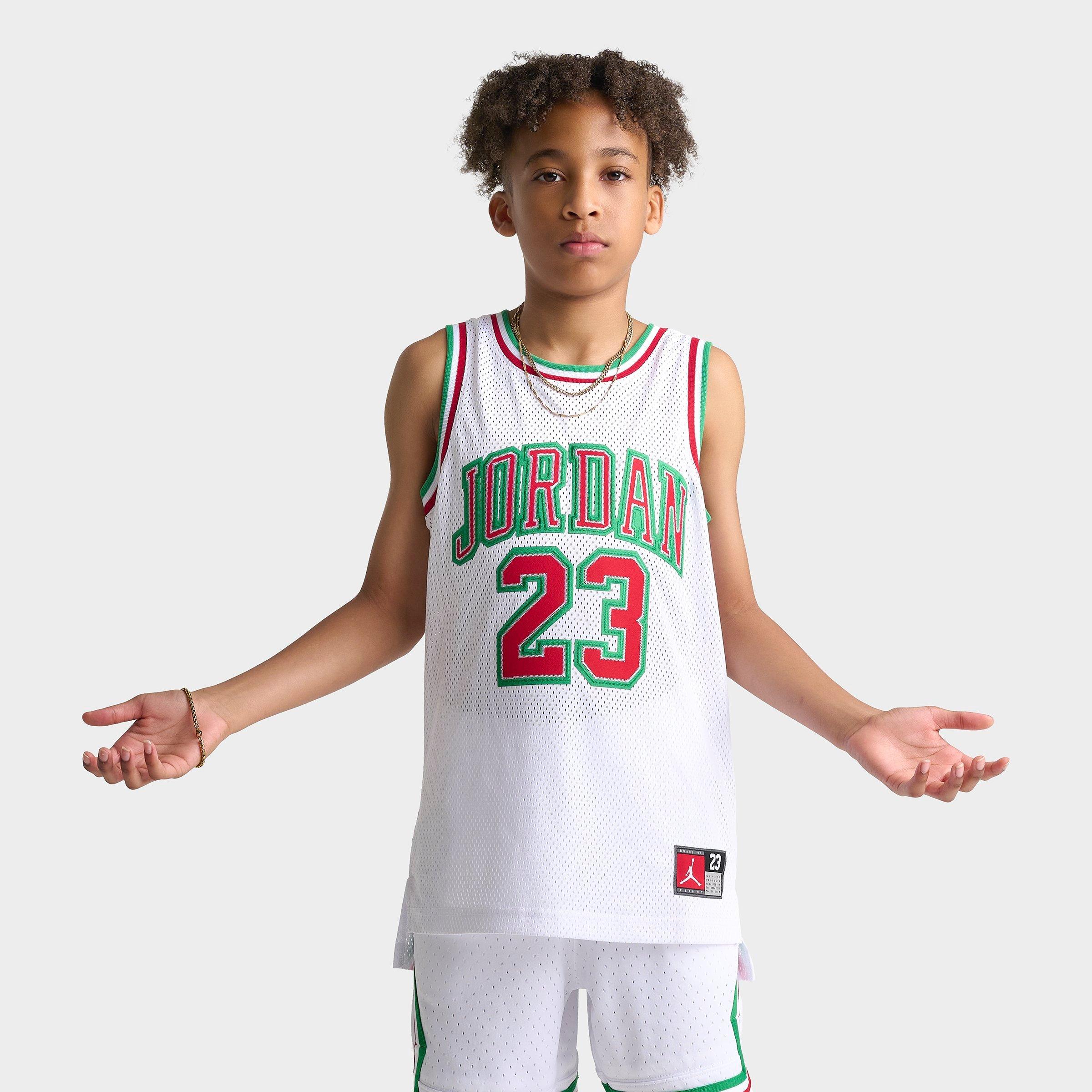 Click here for Jordan Big Kids Basketball Jersey in White/Red/Gre... prices