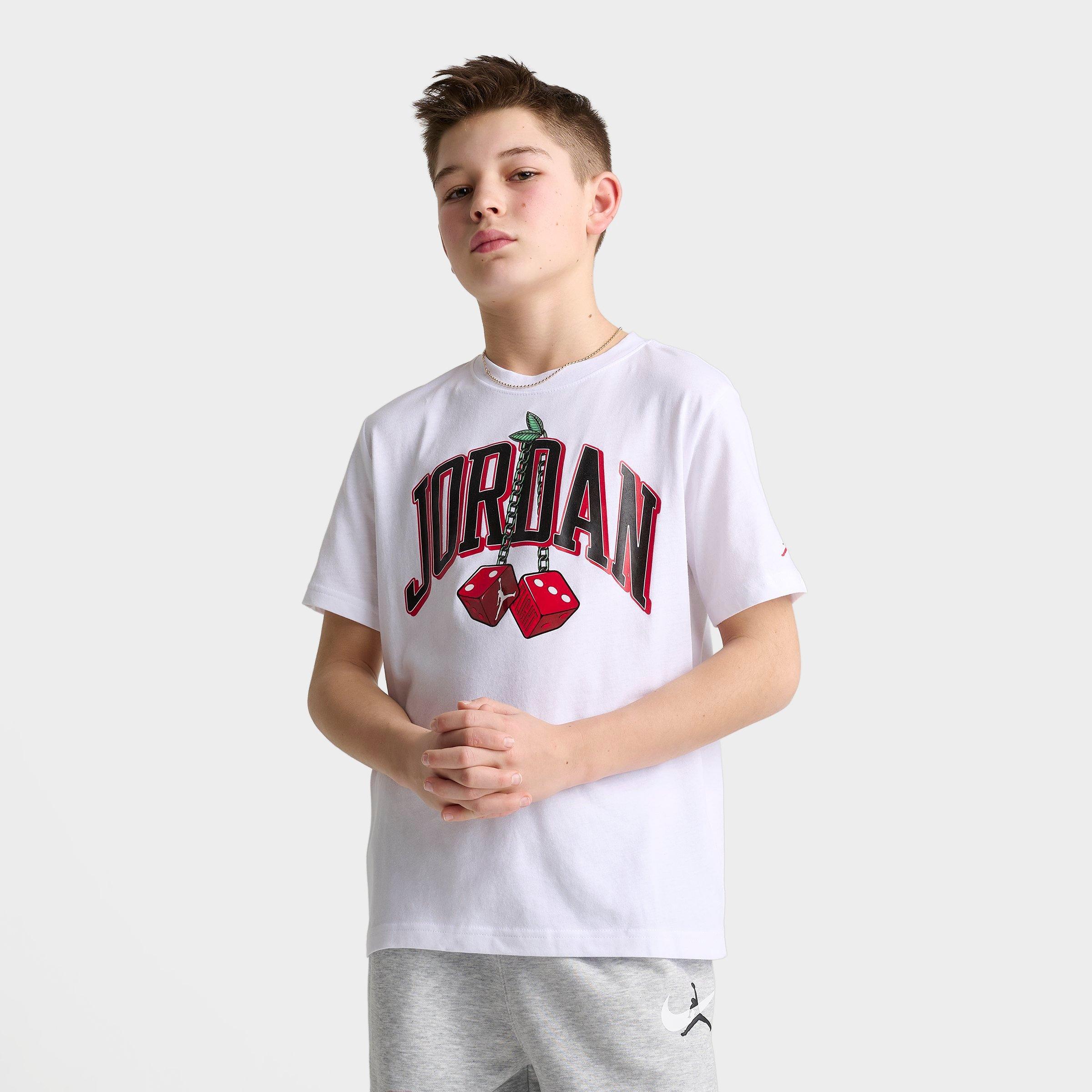 Click here for Jordan Big Kids AJ13 Cherry Dice T-Shirt in White... prices