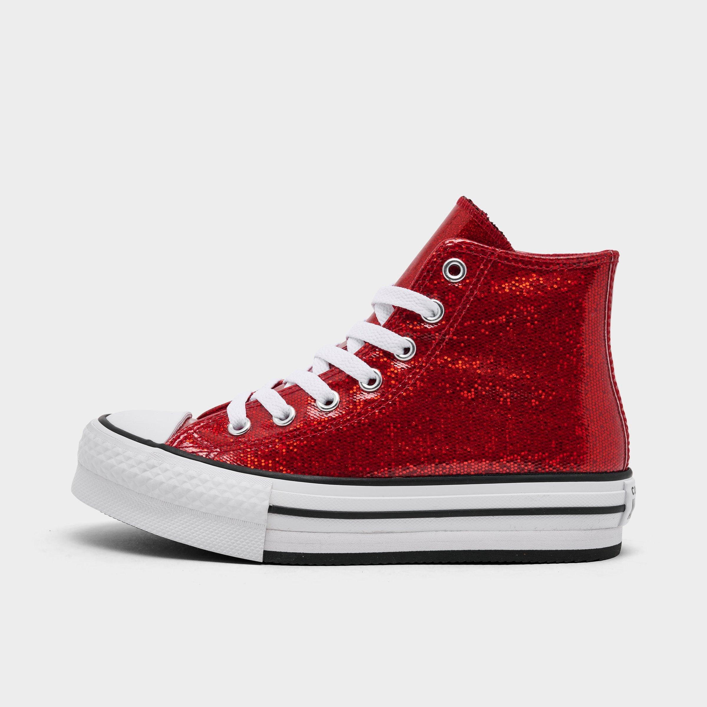 Converse Little Girls Chuck Taylor All Star Glitter Lift Platform Casual Sneakers from Finish Line - Wine Red  White