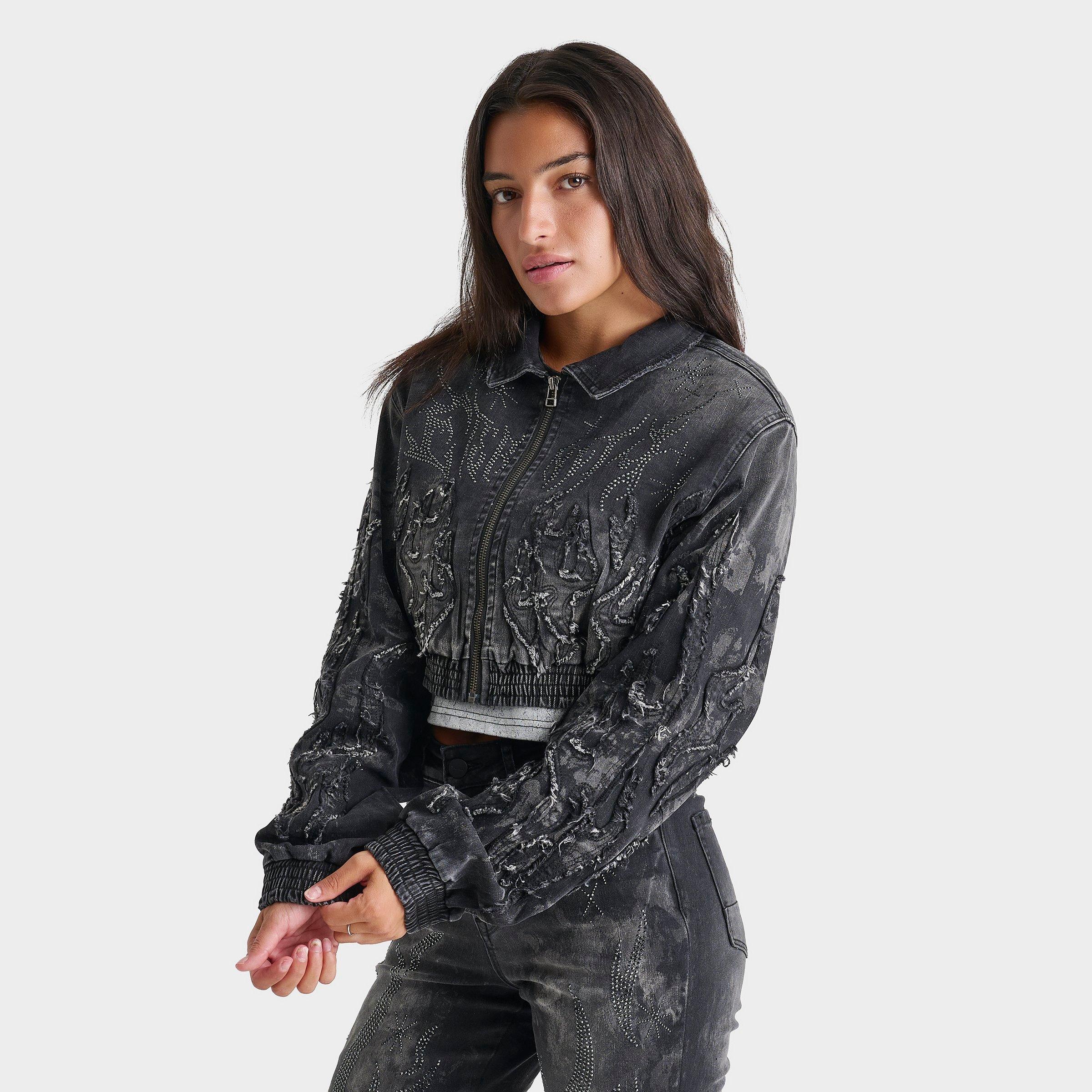 Click here for Smoke Rise Womens Christy Crop Denim Bomber Jacket... prices