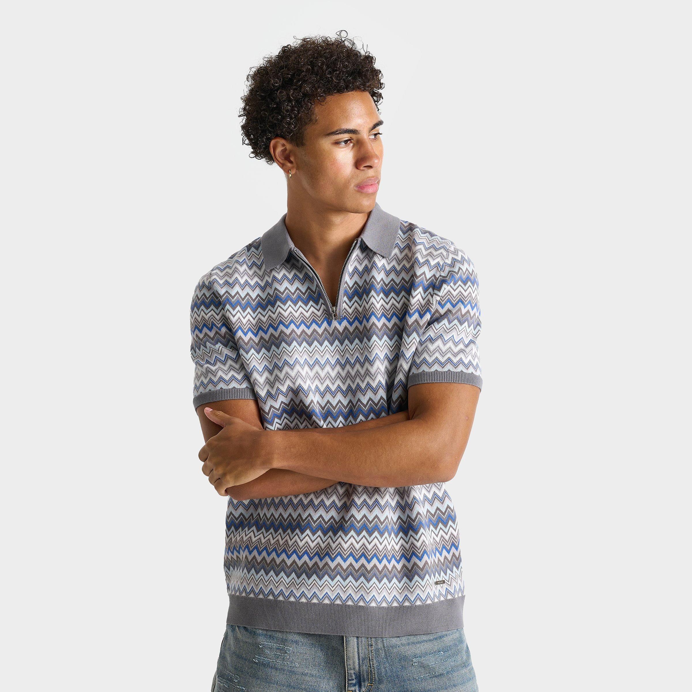 Click here for Belier Mens Bélier Zag Zip Polo Shirt in Light Blu... prices