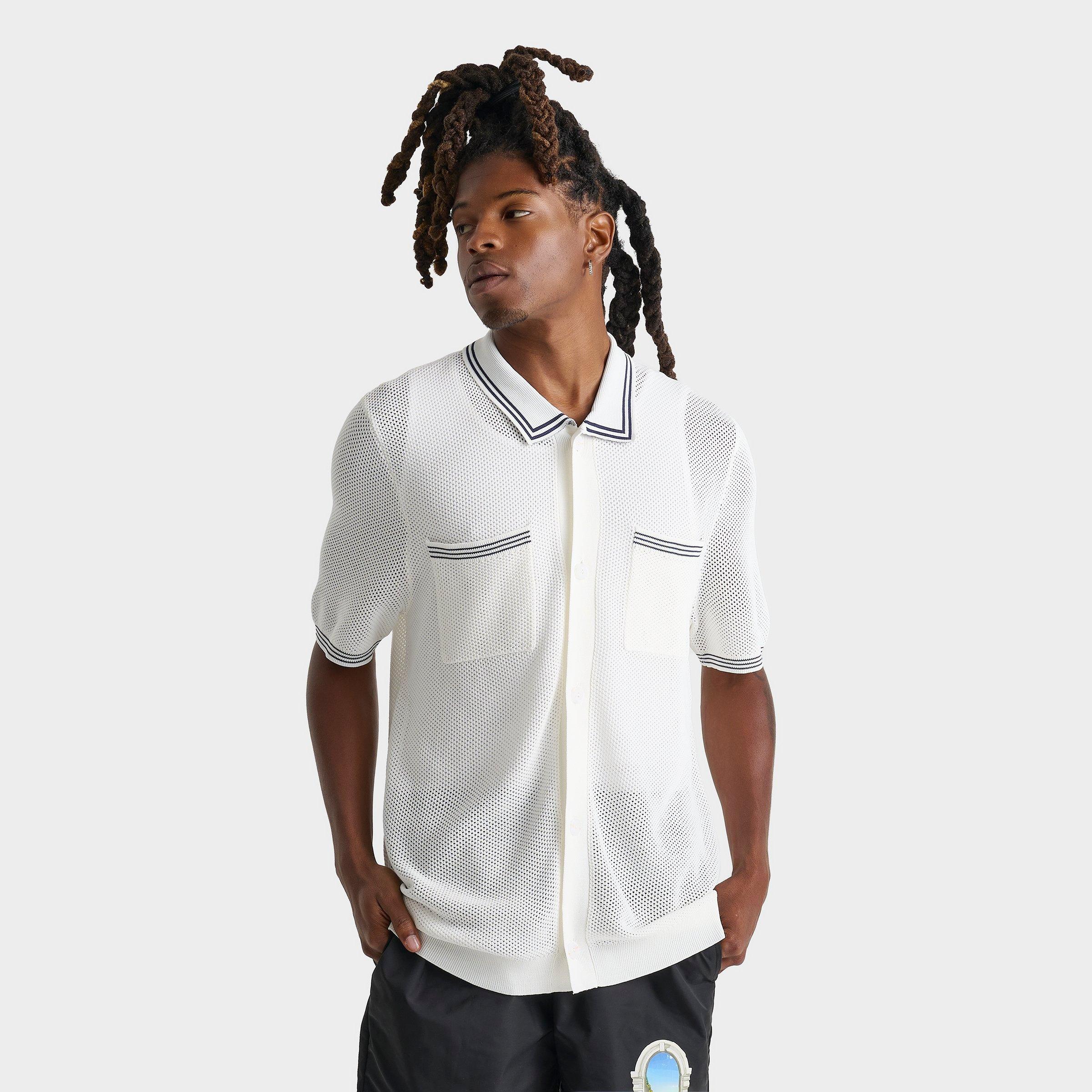 Click here for Belier Mens Bélier Striped Crochet Resort Shirt in... prices