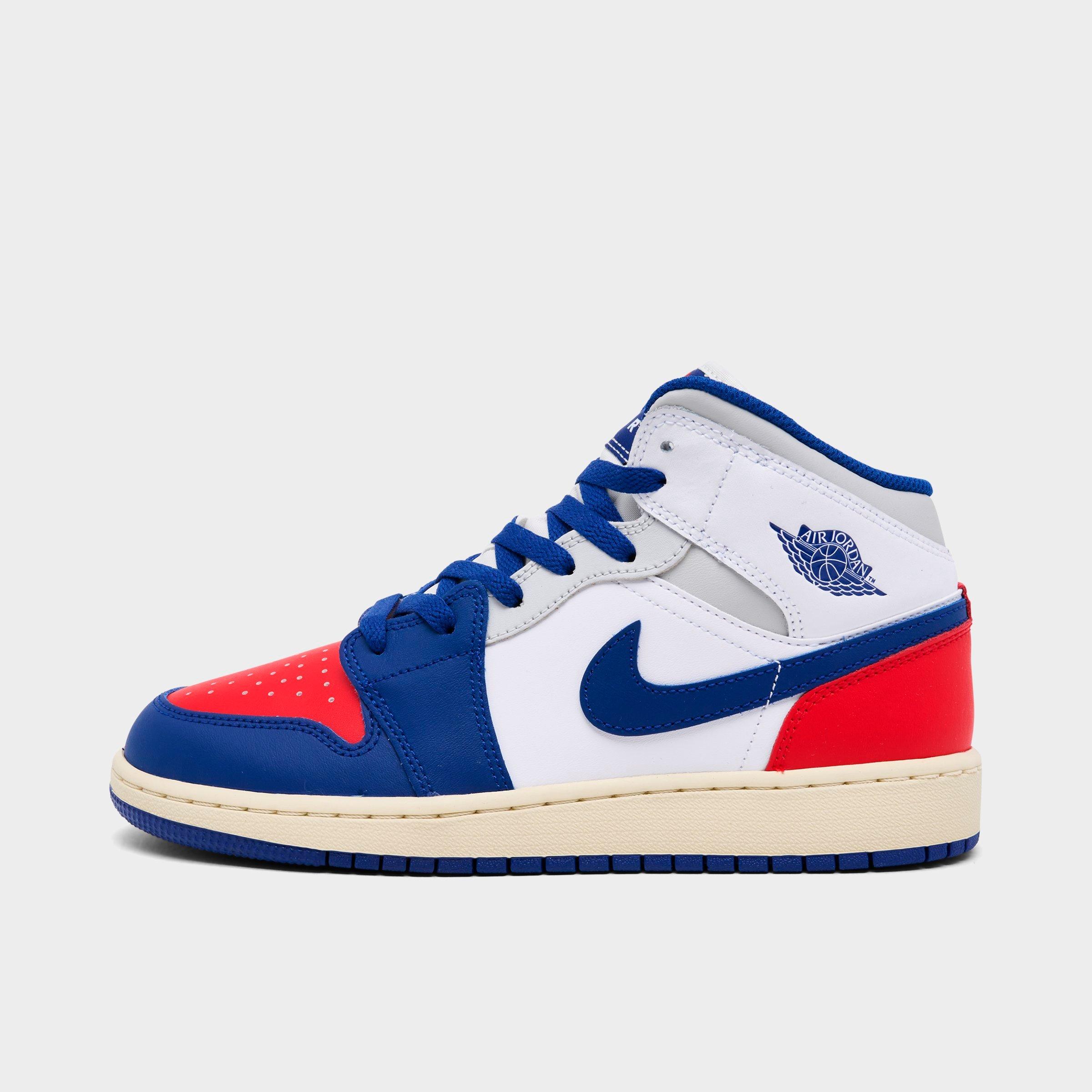 Click here for Jordan Big Kids Air Retro 1 Mid Casual Shoes in Wh... prices