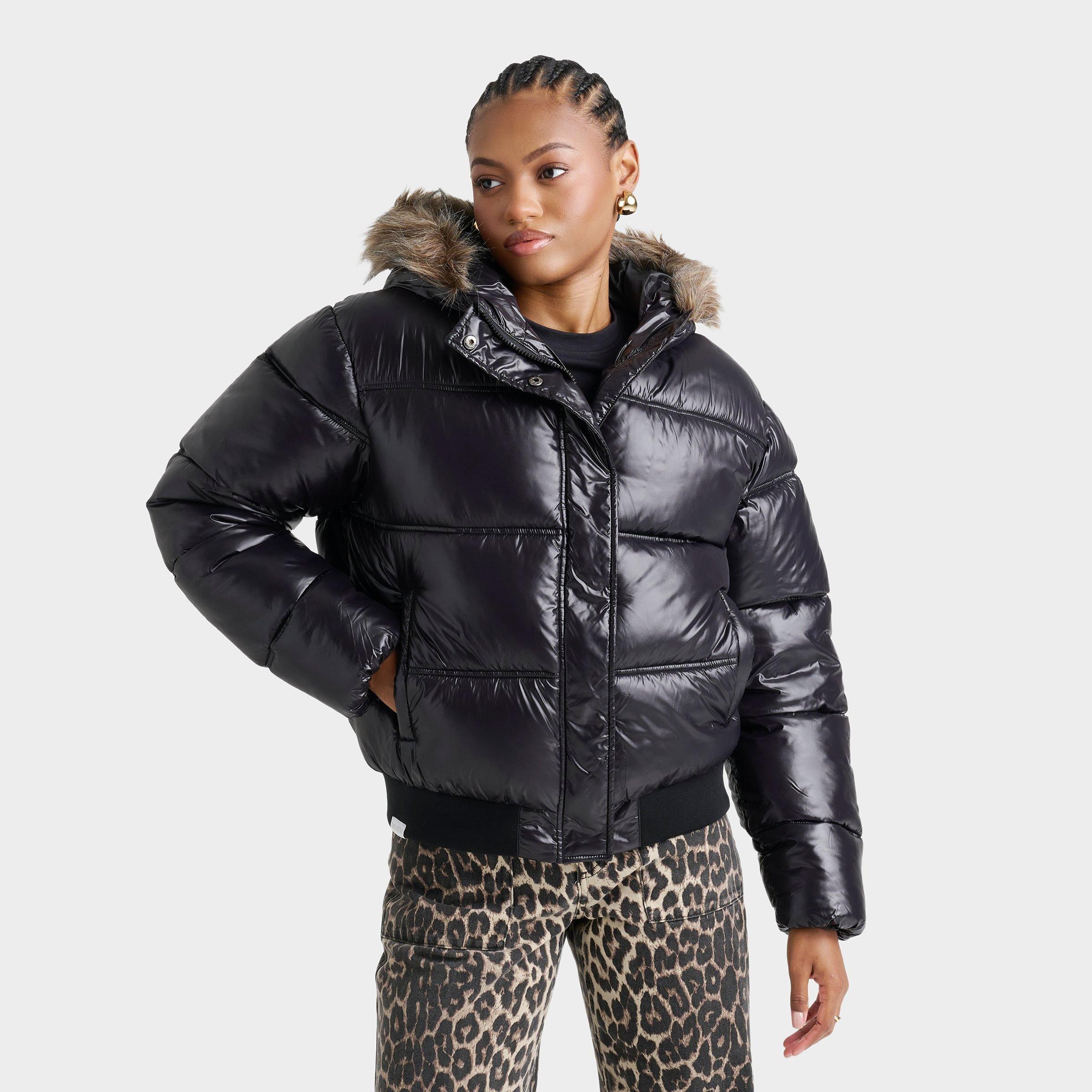Click here for DAILYSZN Womens Auden Fur High-Shine Hooded Puffer... prices