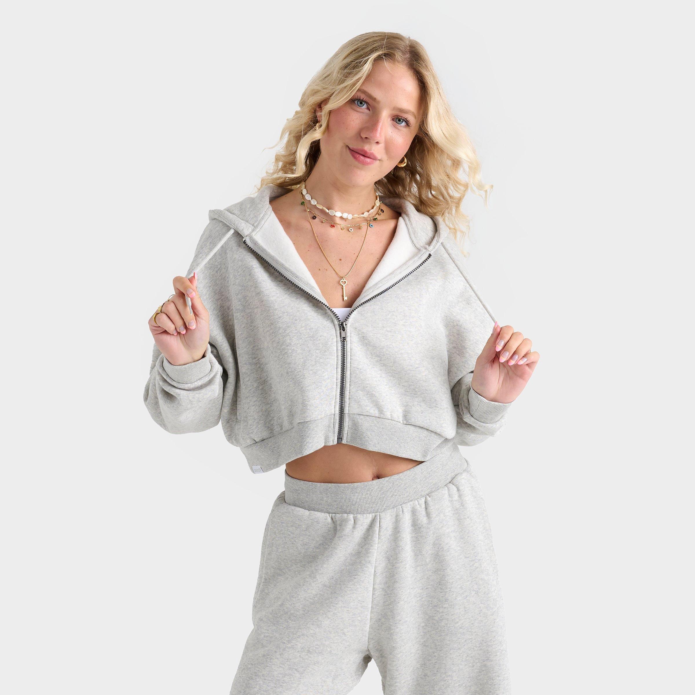 Click here for DAILYSZN Womens Fleece Cropped Full-Zip Hoodie in... prices