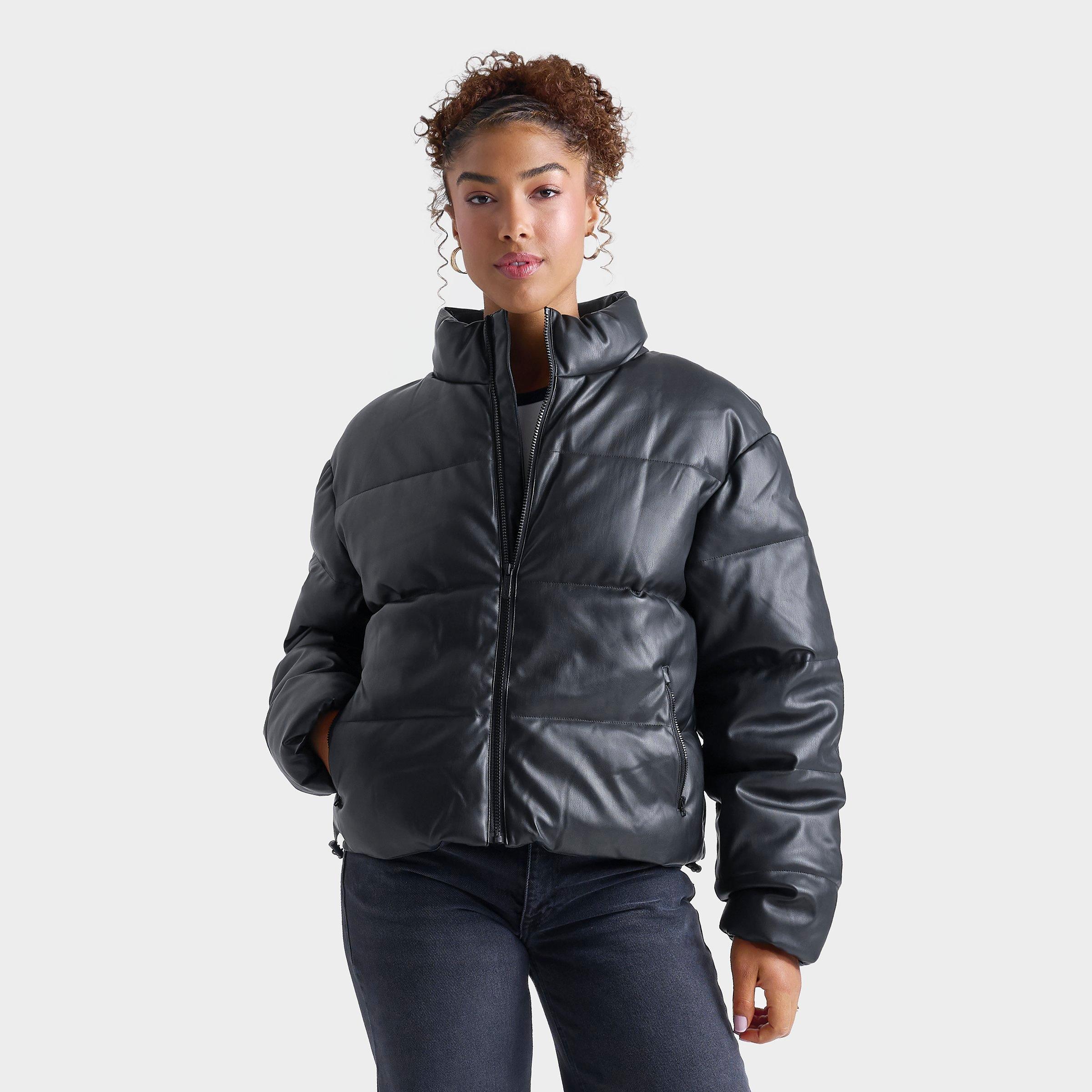 Click here for DAILYSZN Womens Pleather Puffer Jacket in Black Si... prices