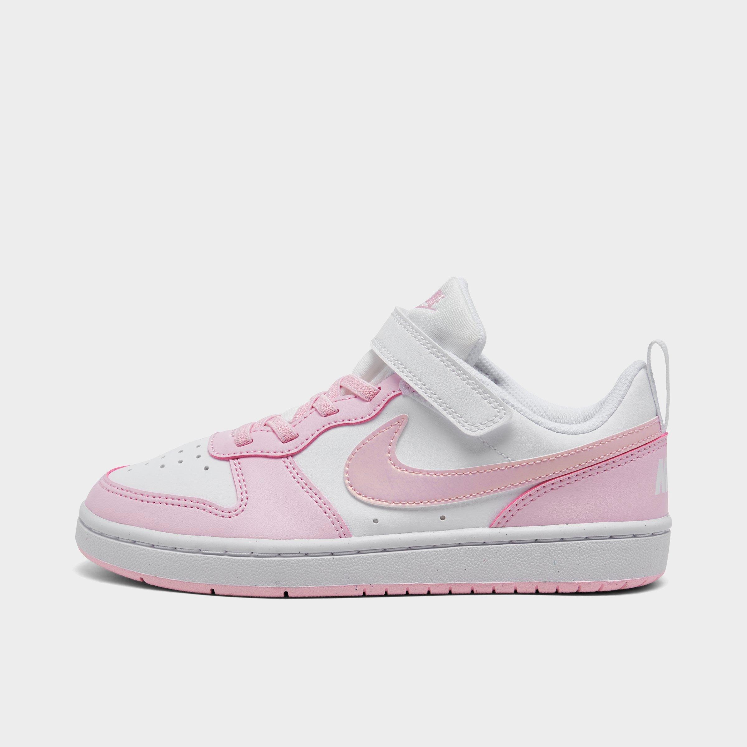 Nike Little Girls Court Borough Low Recraft Adjustable Strap Casual Sneakers from Finish Line - White  Pink Foam