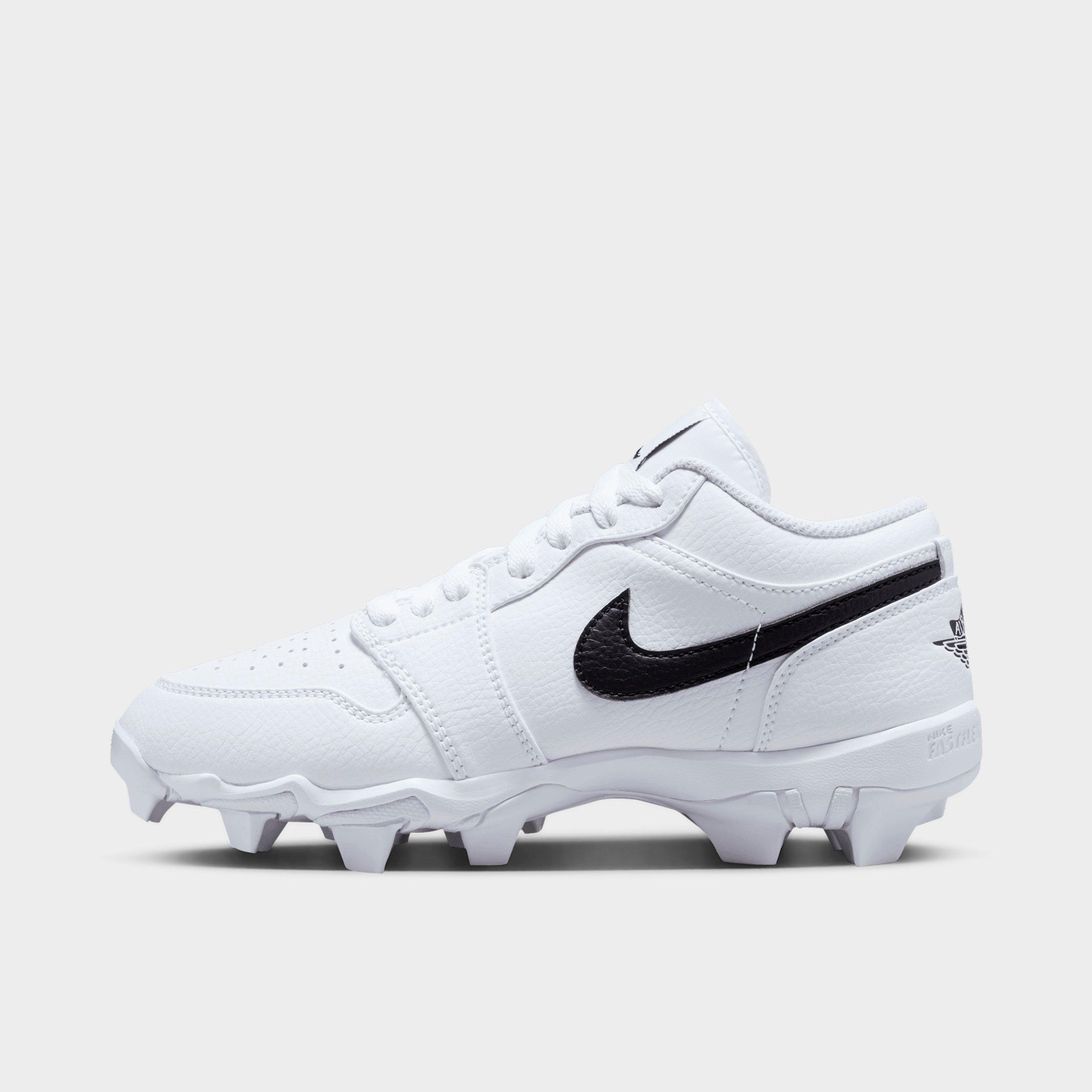 Click here for Jordan Big Kids Air Retro 1 Low Cleats in White/Bl... prices