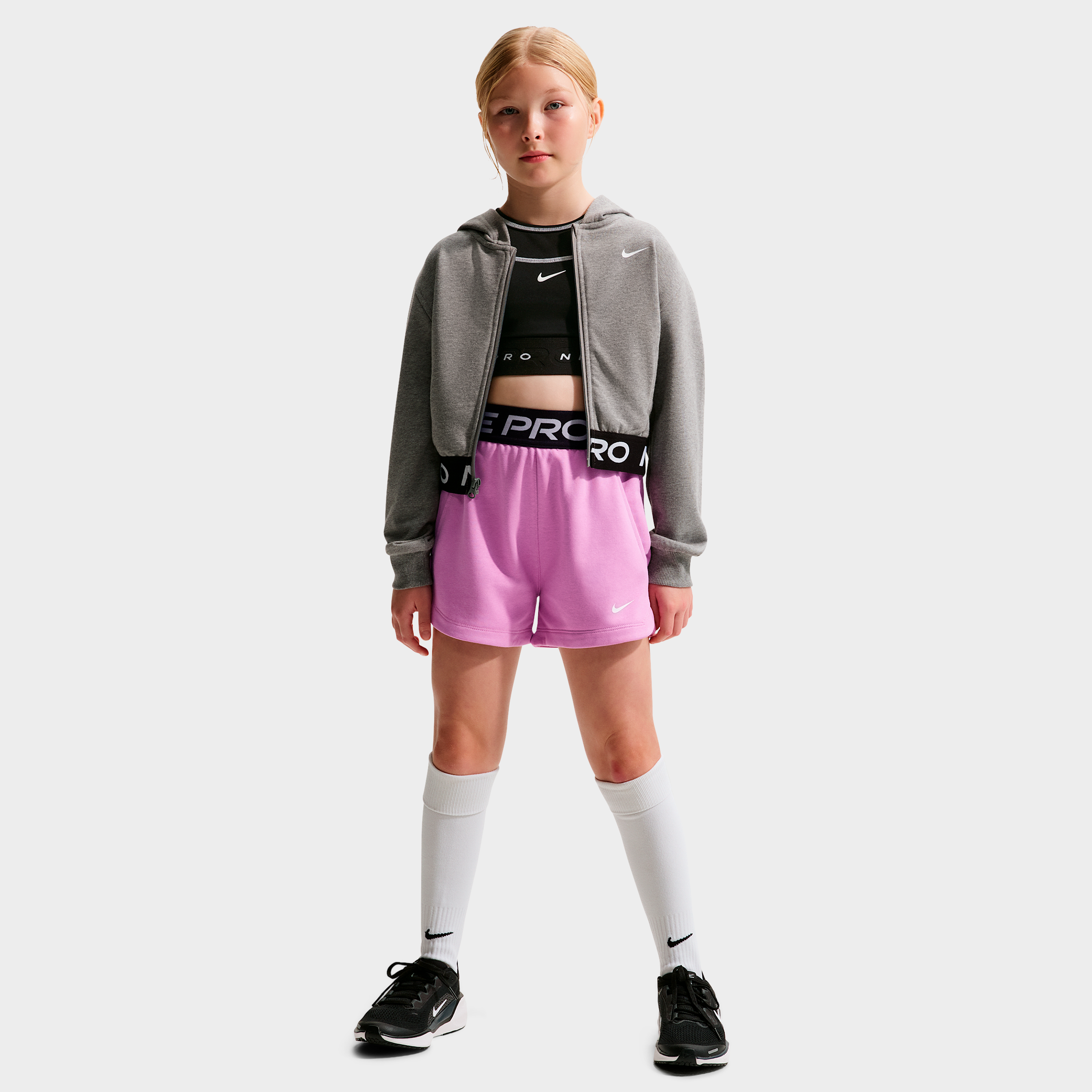 Click here for Nike Girls Big Kids Pro Fleece Dri-FIT Shorts in L... prices