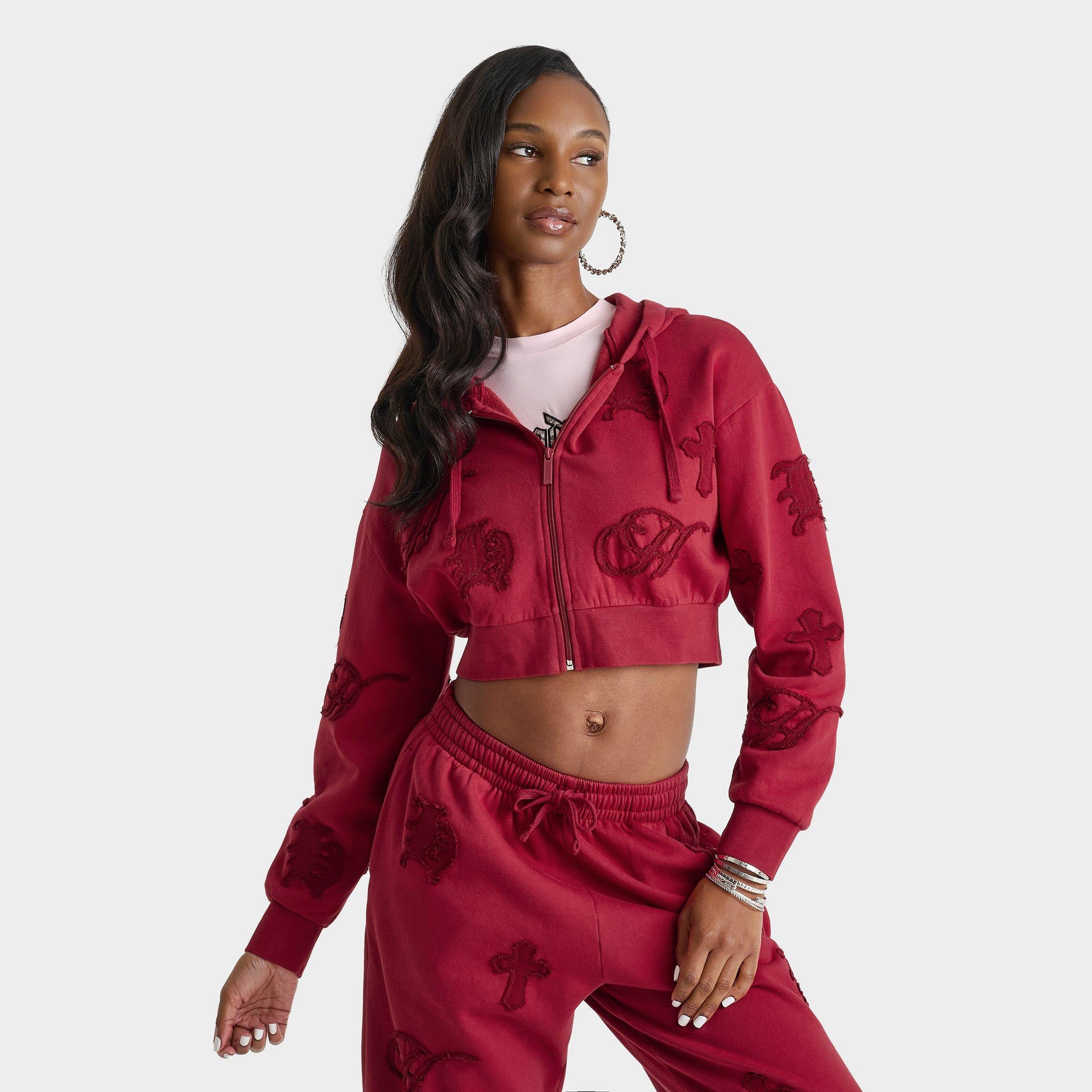 Click here for Hoodrich Womens Mist Crop Full-Zip Hoodie in Red D... prices