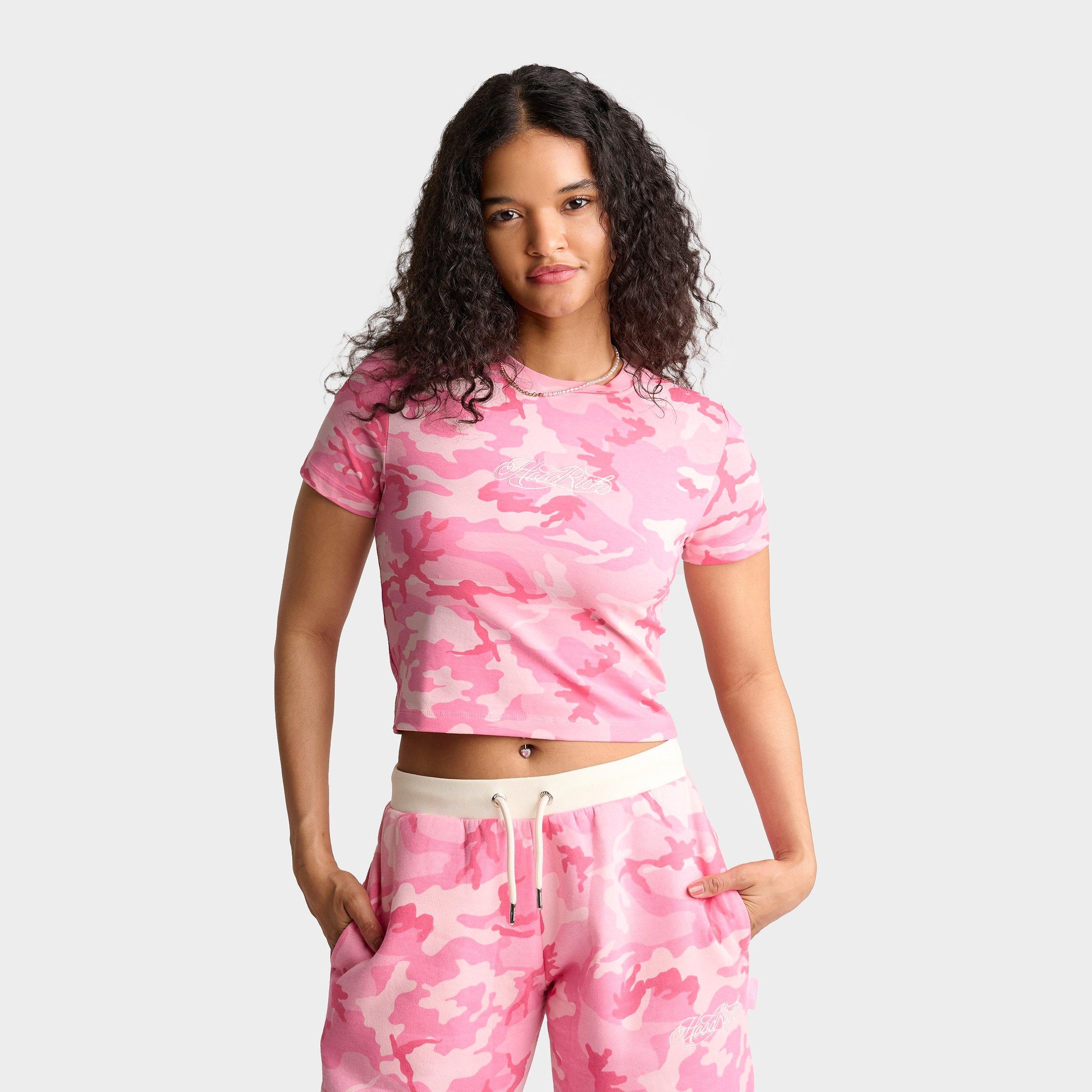 Click here for Hoodrich Womens Script Logo Camo Baby T-Shirt in P... prices