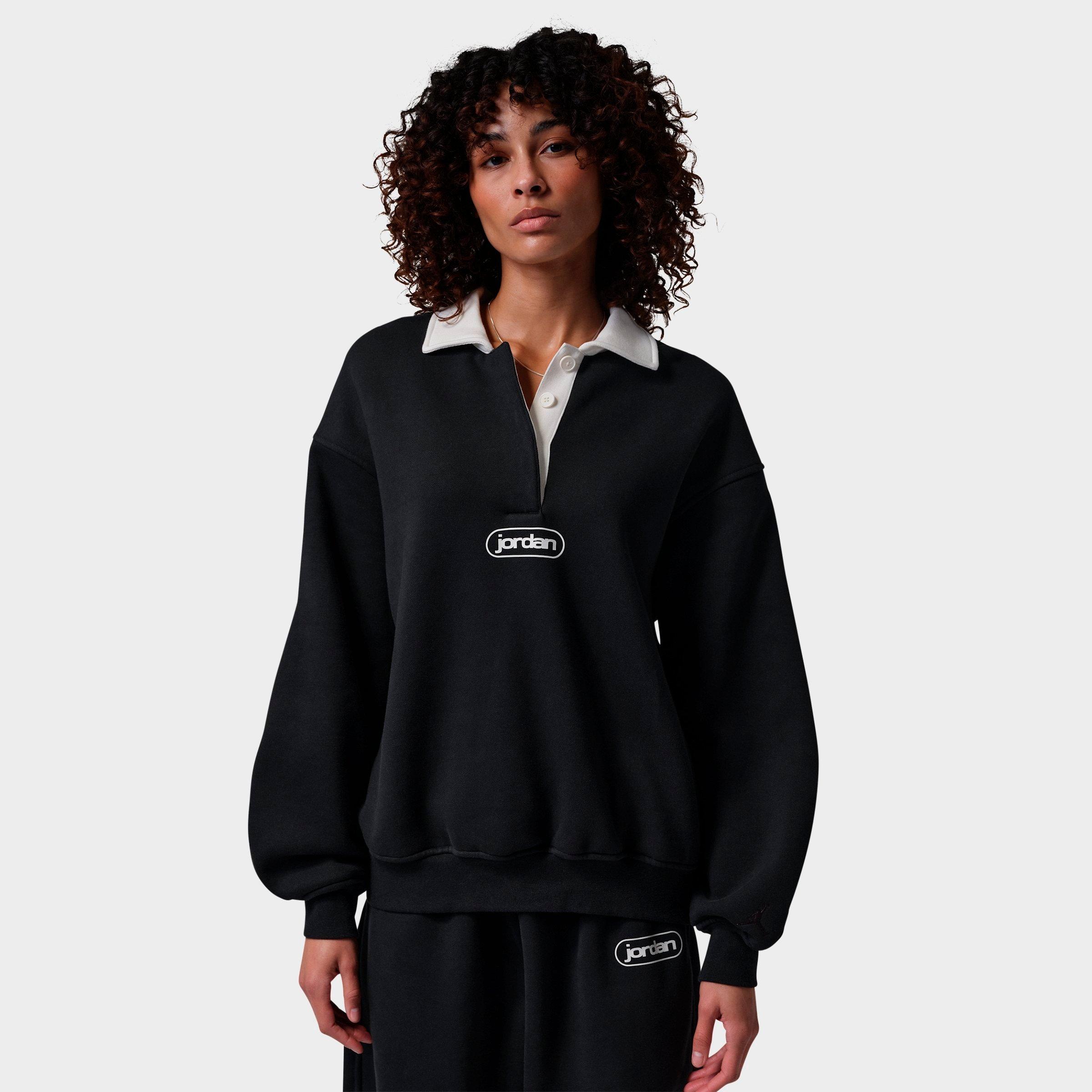 Click here for Nike Womens Jordan Flight Fleece Rugby Top in Blac... prices