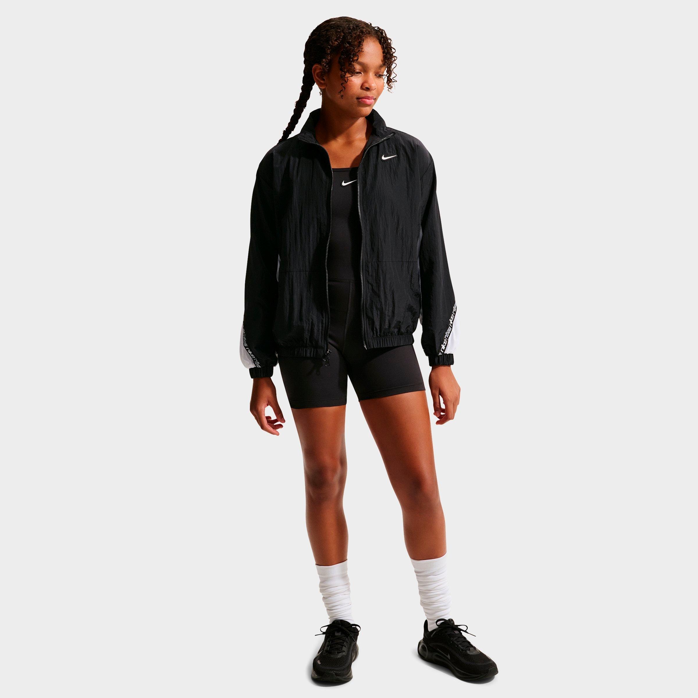 Click here for Nike Girls Big Kids Sportswear Woven Jacket in Bla... prices