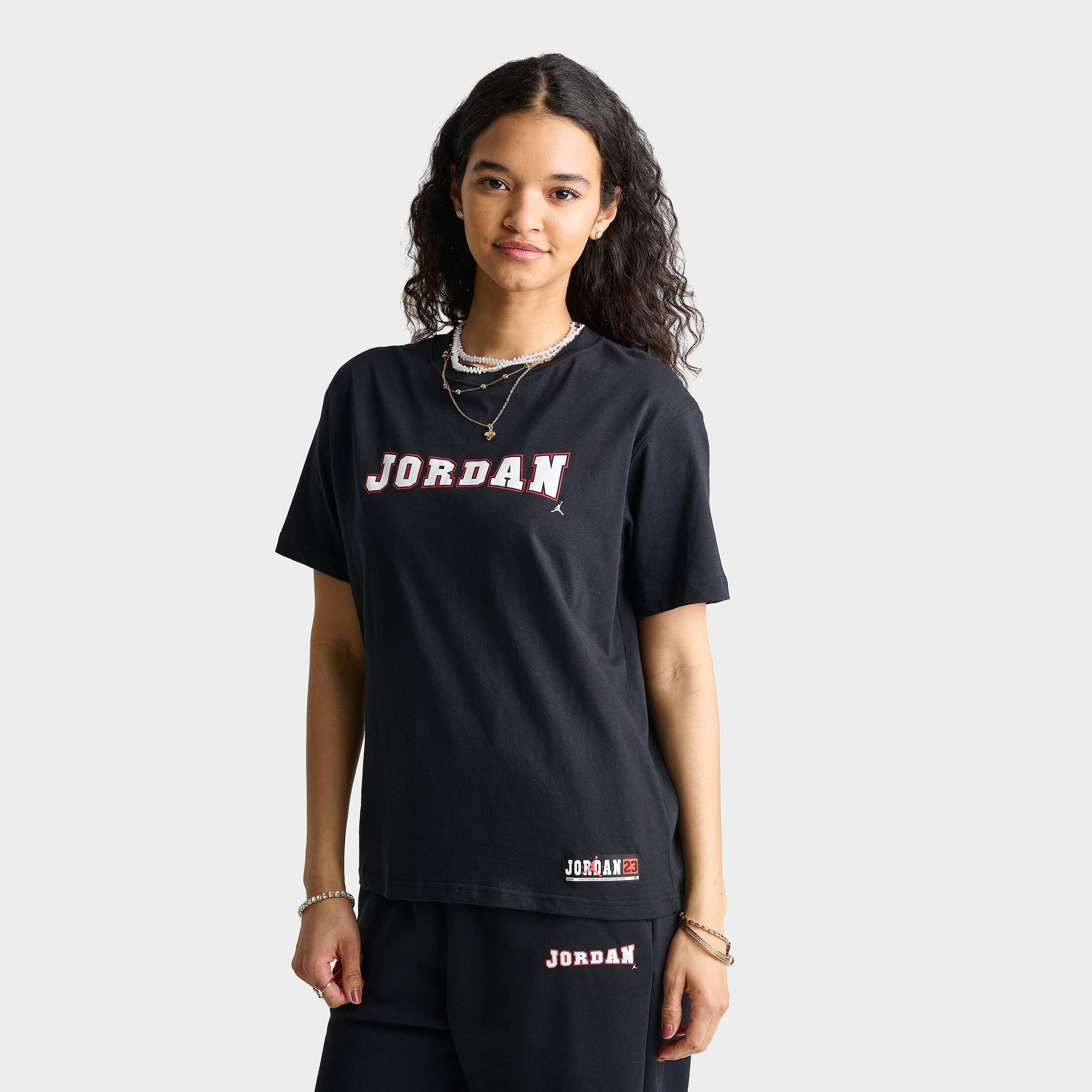 Click here for Jordan Womens Varsity Graphic T-Shirt in Black/Whi... prices