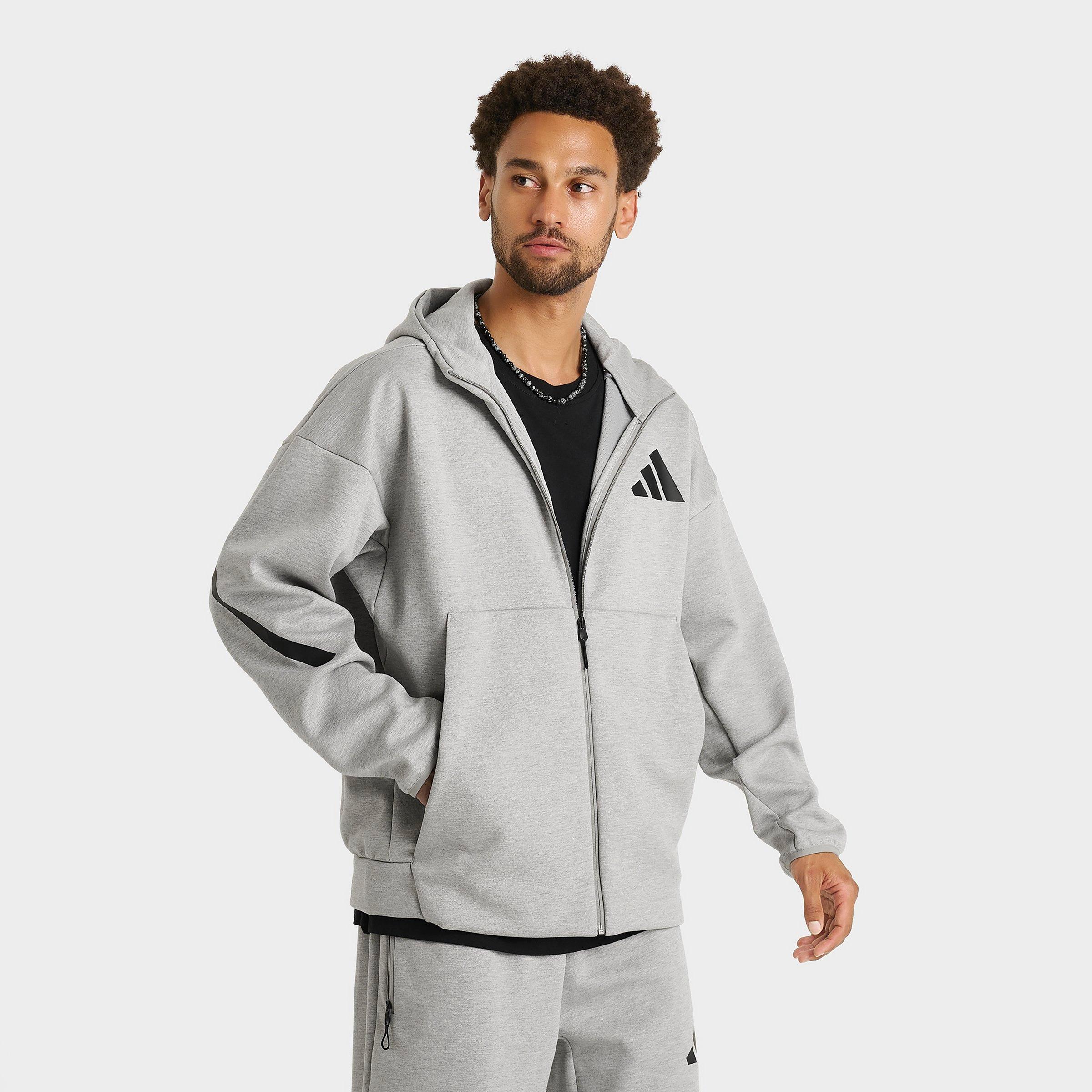adidas Mens Full Zip Hooded Sweatshirt - Gray heather