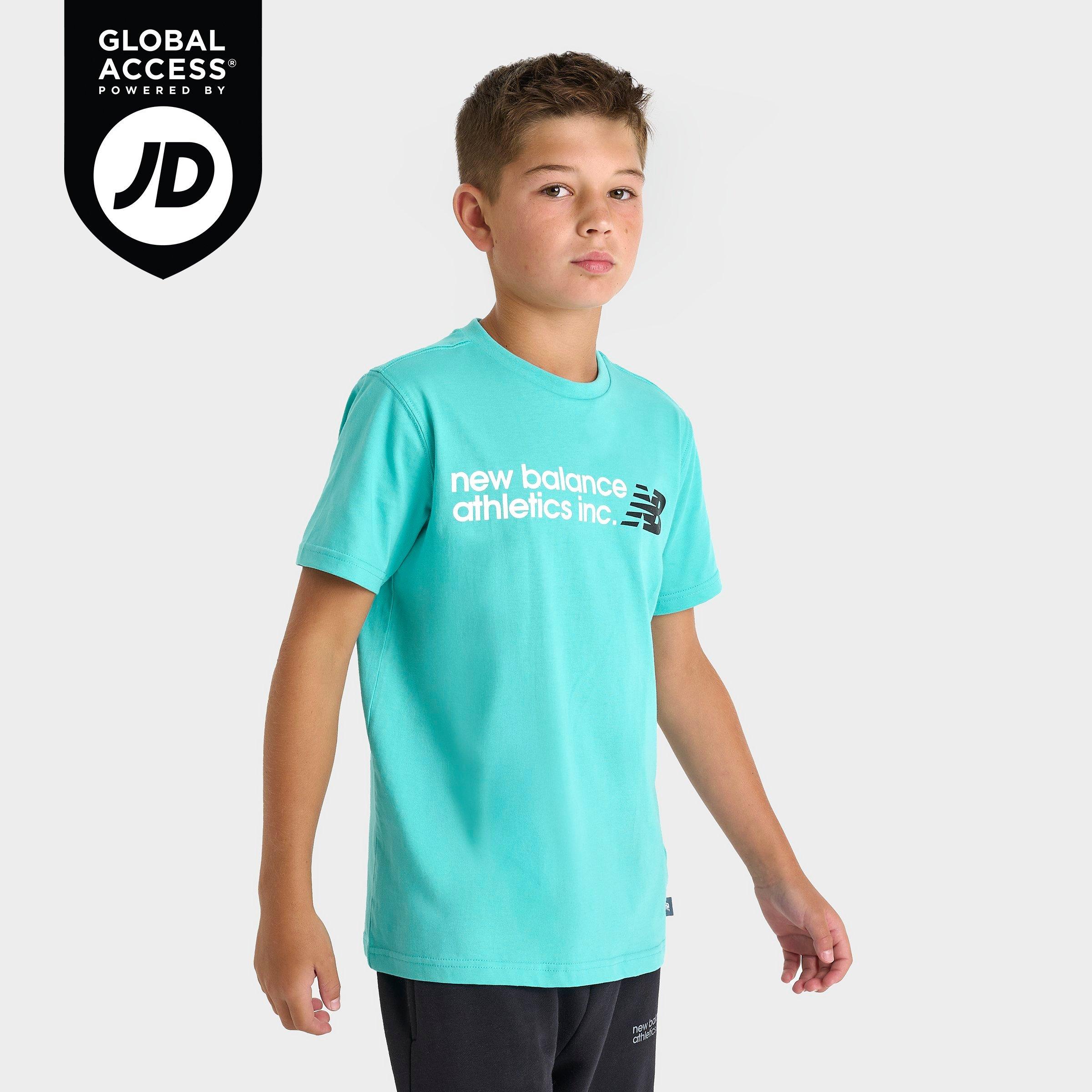 Click here for New Balance Big Kids Linear Logo T-Shirt in Aqua B... prices