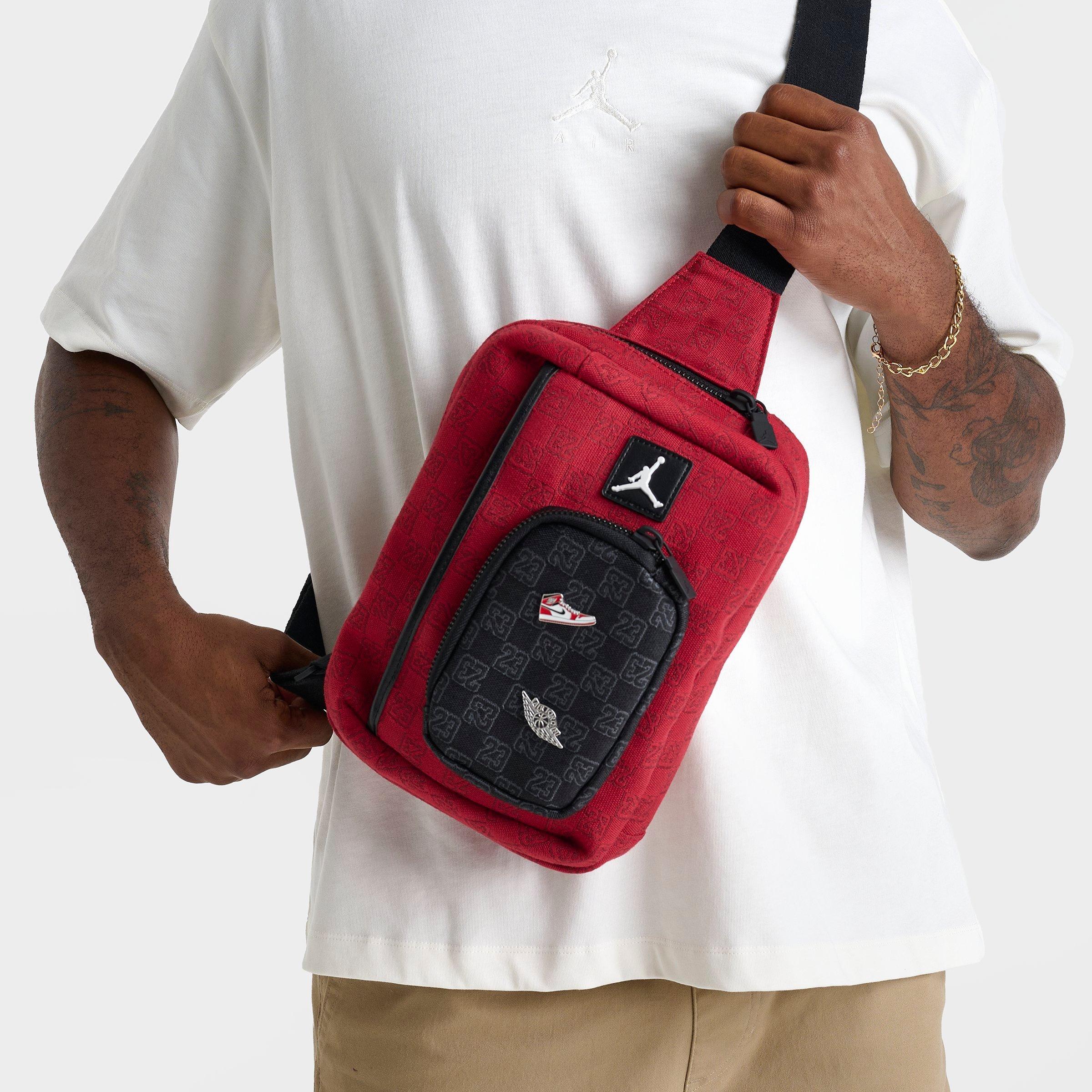 Click here for Jordan Monogram Sling Bag (3L) in Black/Red Pinstr... prices