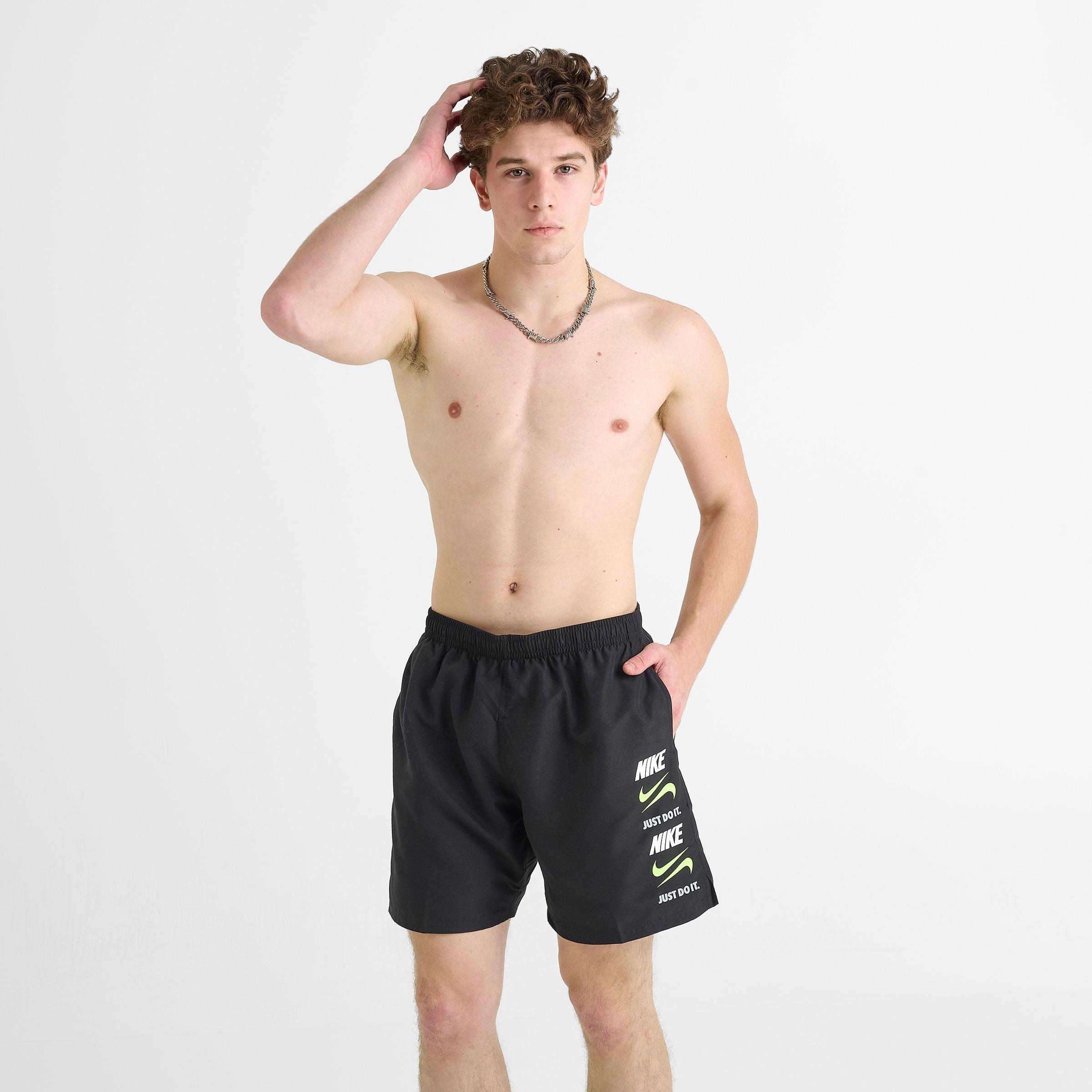Click here for Nike Mens Swim Stack Logo Volley Shorts in Black S... prices