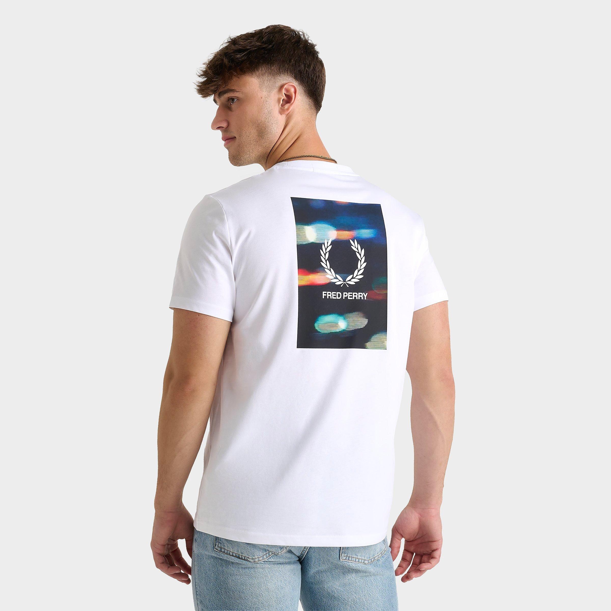Click here for Fred Perry Mens Back Blur Graphic T-Shirt in White... prices
