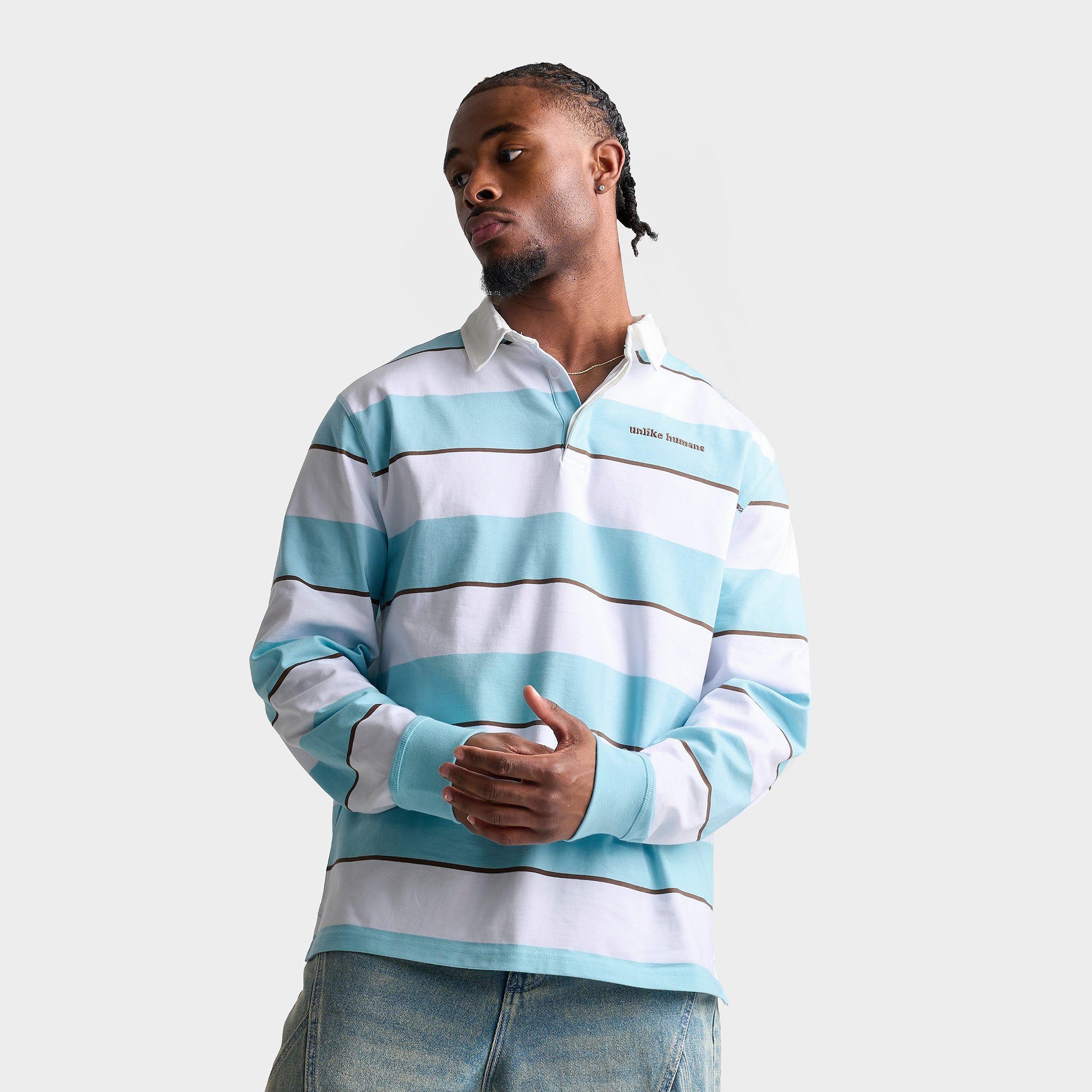 Click here for Unlike Humans Mens Pen Rugby Shirt in Blue/White S... prices