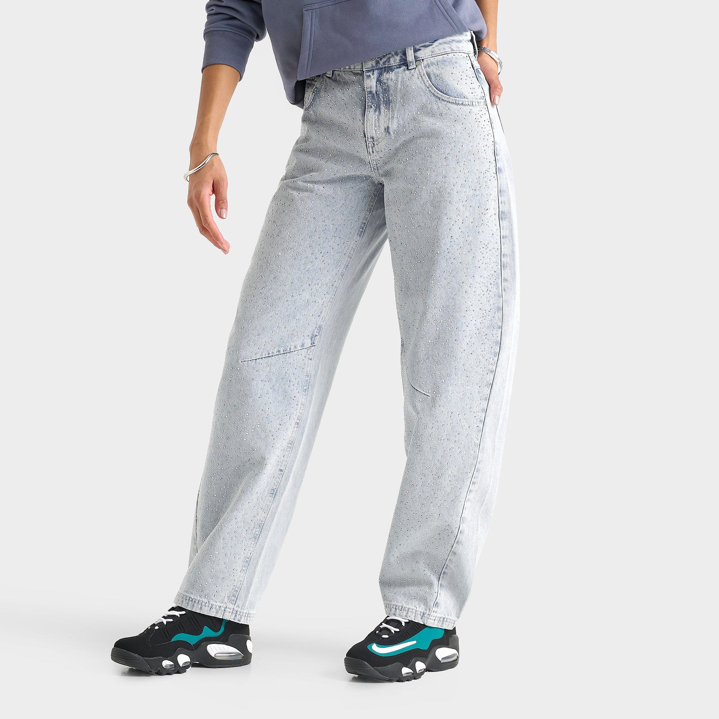 Click here for Unlike Humans Womens Rhinestone Baggy Jeans in Lig... prices