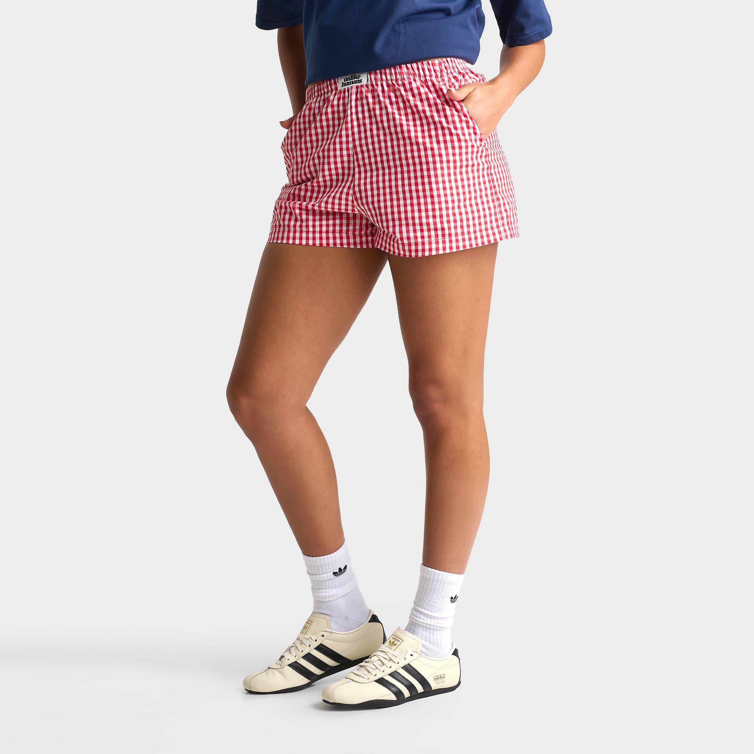 Click here for Unlike Humans Womens Gingham Boxer Shorts in Red S... prices