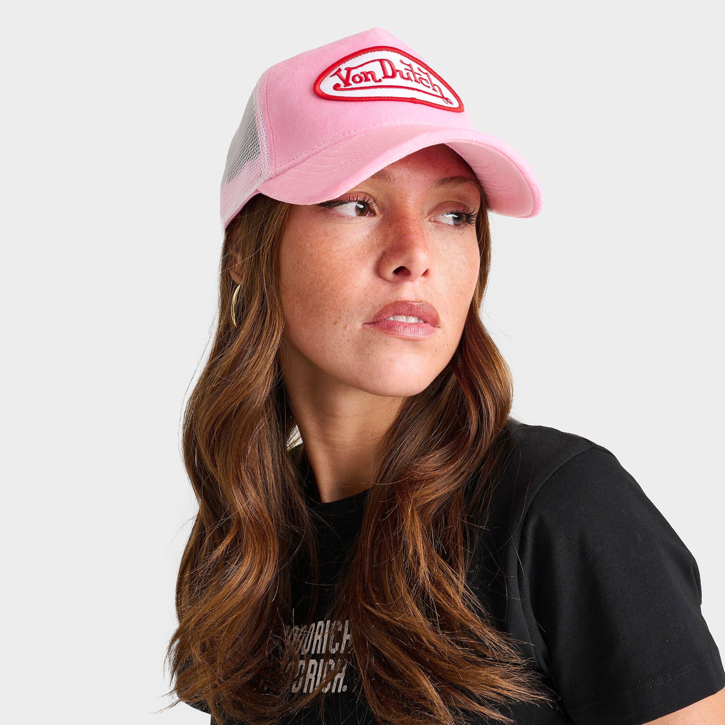 Click here for Von Dutch Velvet Trucker Hat in Light Pink/White prices